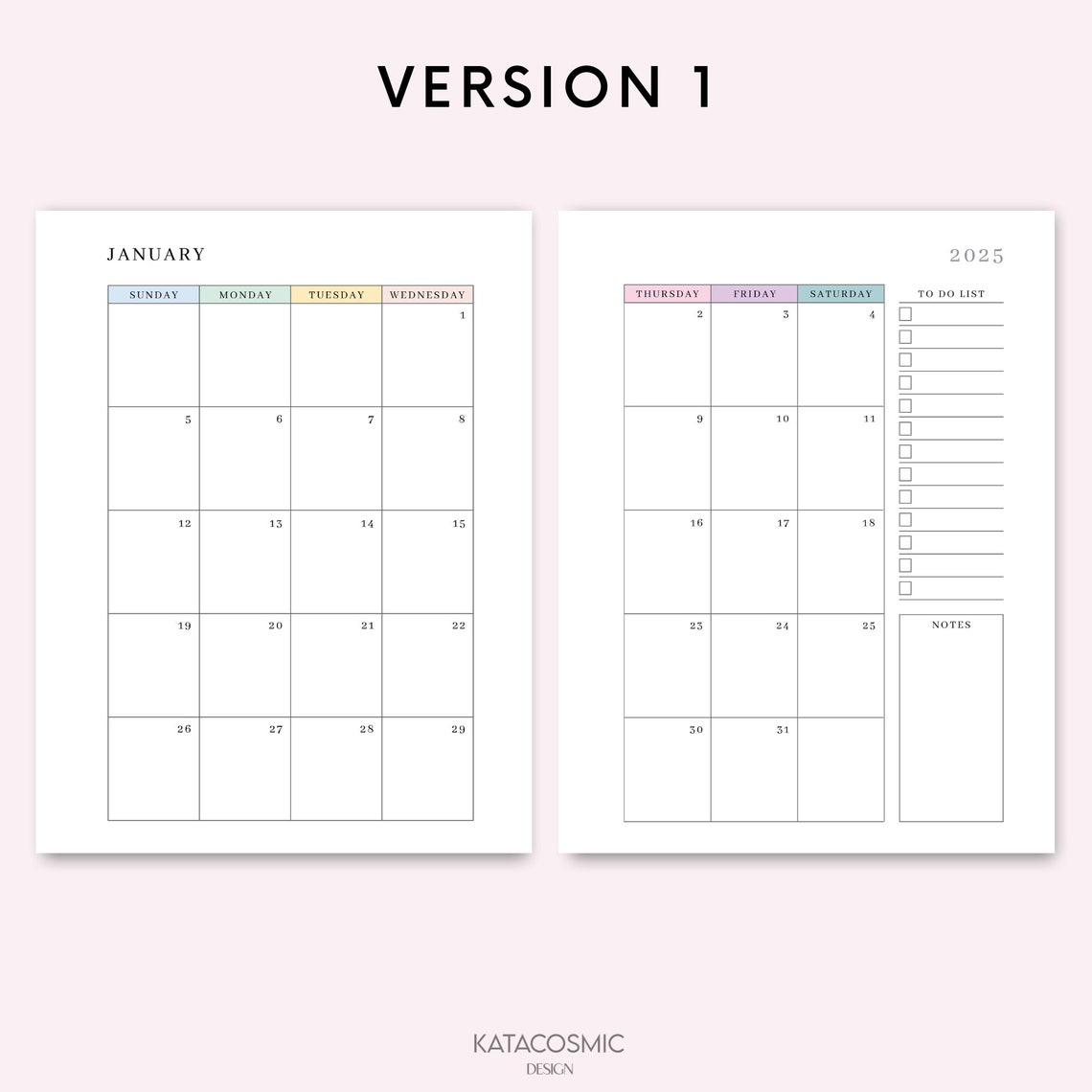 2025 Monthly Calendar Printable, Two Page per Month Planner, 2025 ...