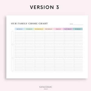 Colorful Family Chore Chart, Editable Family Planner Printable, Weekly ...