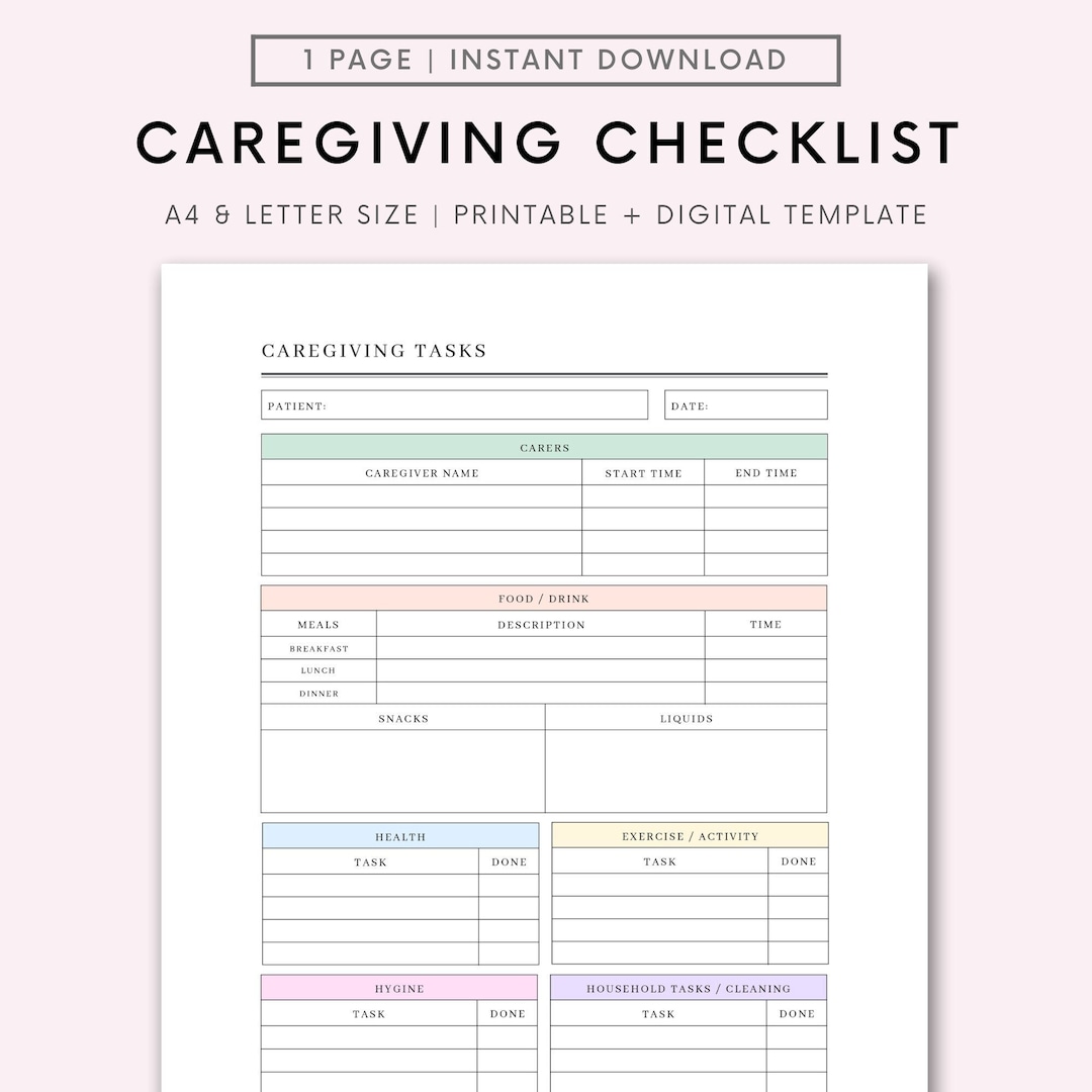 Caregiving Elderly Care Checklist. Printable is Ideal for Caregivers ...
