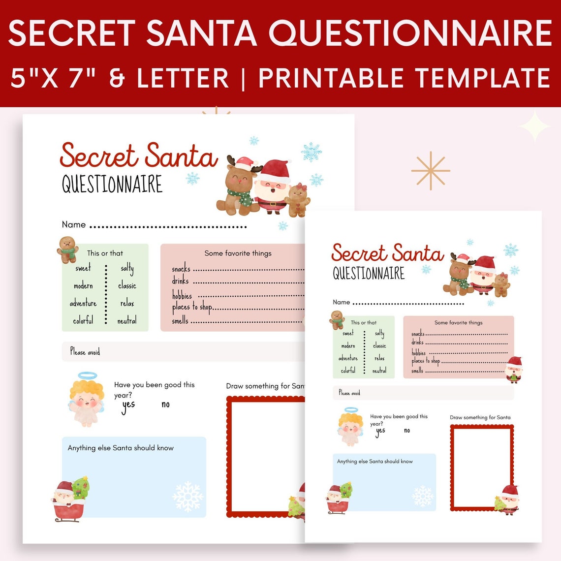 Printable Secret Santa Gift Exchange Questionnaire for - Etsy