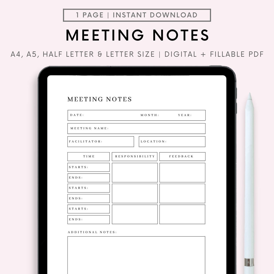 Meeting Notes Template Meeting Notes Meeting Notes Tracker - Etsy