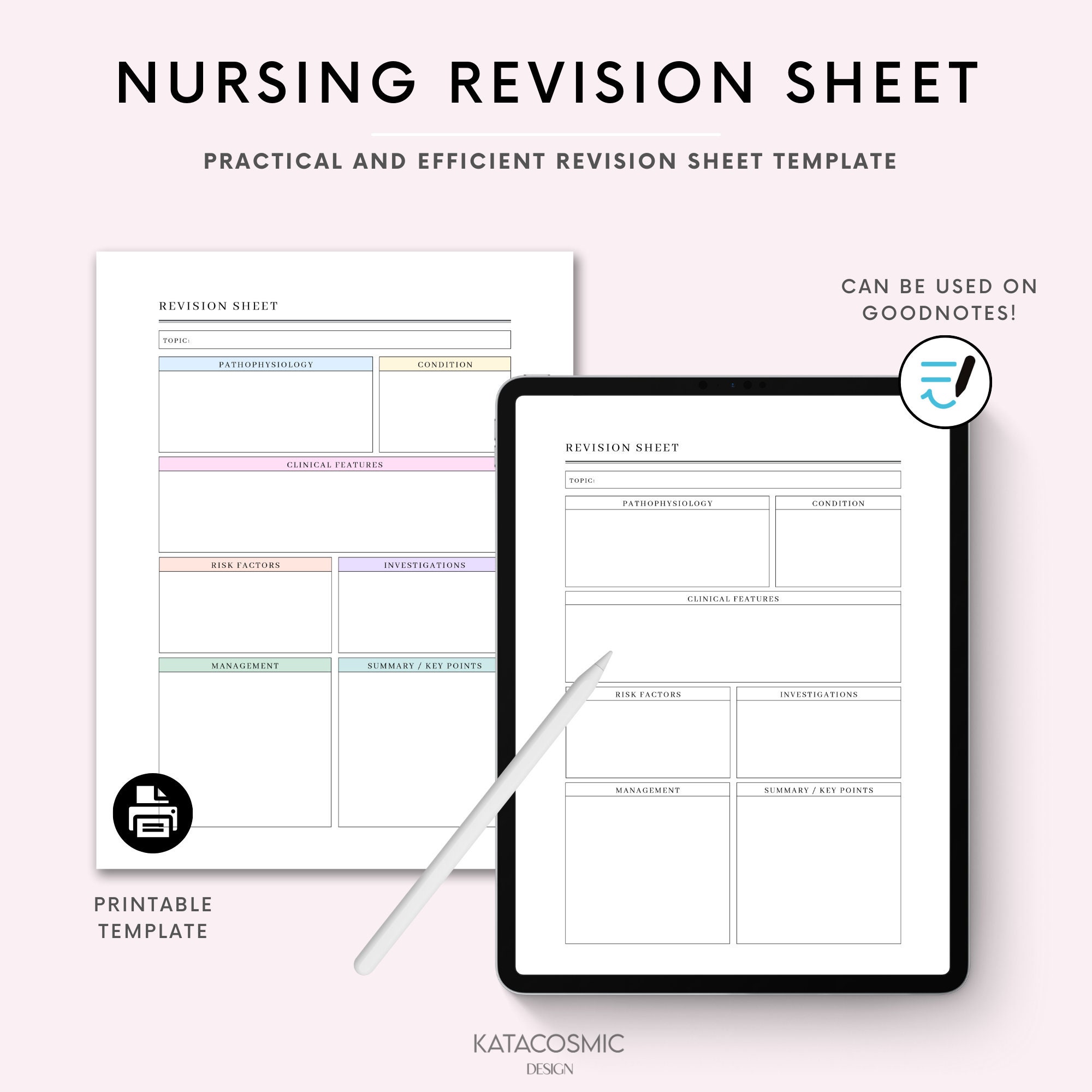 Printable Nursing Student Revision Sheet, Student Nurse Revision Sheet ...