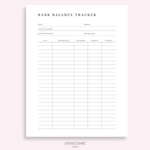 Bank Balance Sheet Printable, Bank Account Transactions Tracker ...