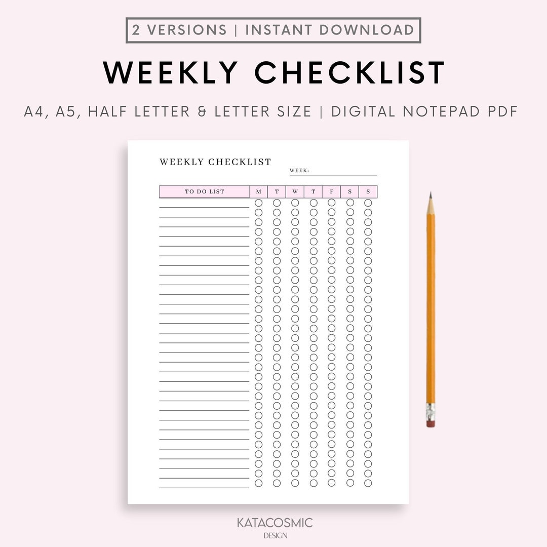 Weekly Checklist Printable, to Do List Template, Weekly Checklist ...