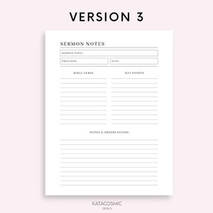 Printable Sermon Notes, Print at Home Faith Planner, Scripture and ...