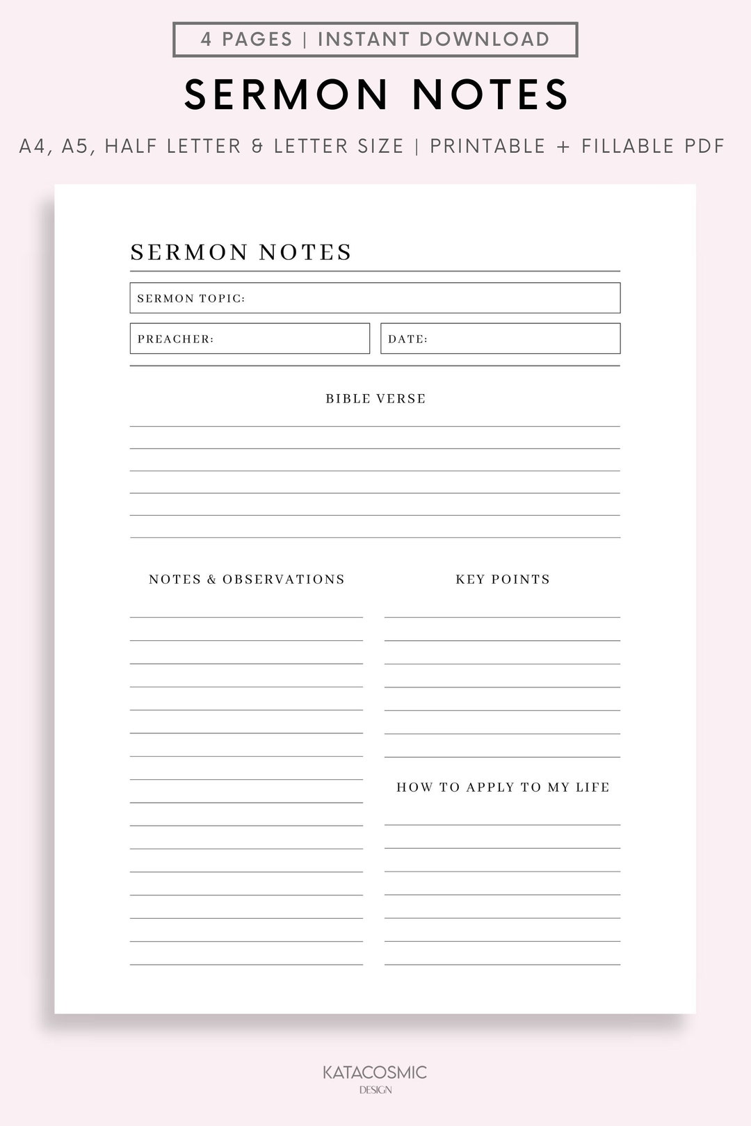 Printable Sermon Notes, Print at Home Faith Planner, Scripture and ...