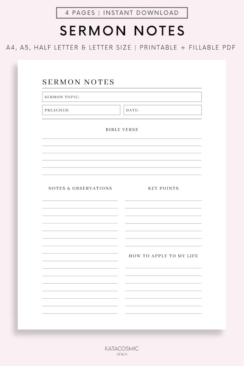 Printable Sermon Notes Print at Home Faith Planner Scripture - Etsy