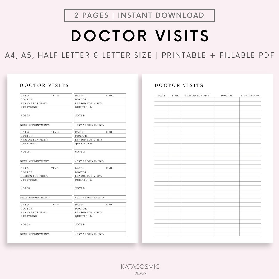 Doctor Visits Tracker Printable Template, Doctor Appointment Log ...