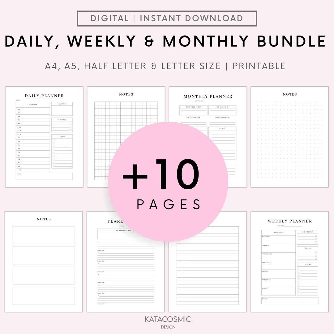 Planner Bundle Printable, Daily Weekly Monthly Planner Bundle ...