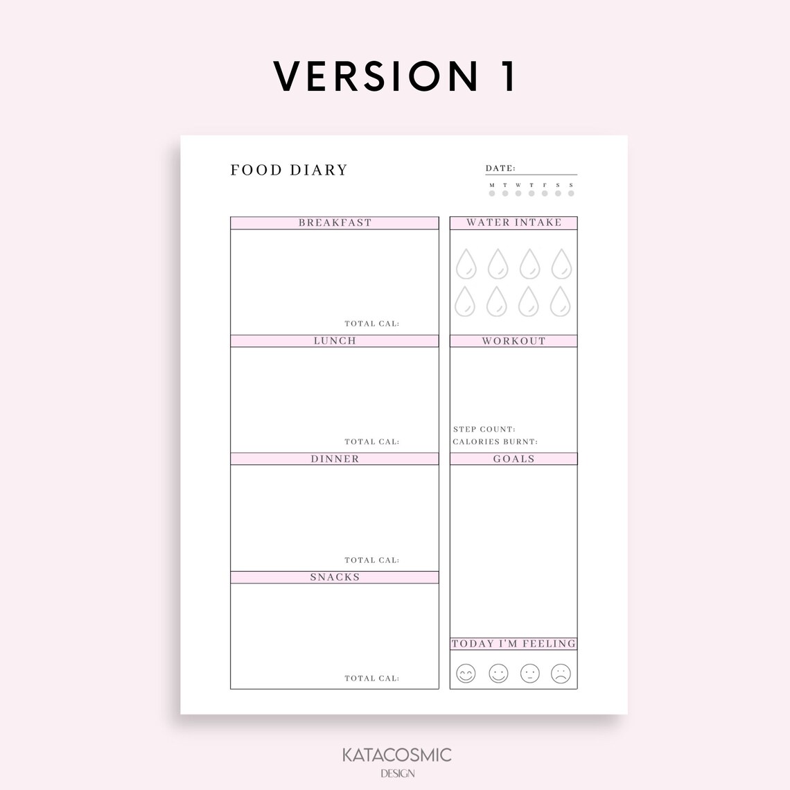 Daily Food Diary Printable A4 A5 Printable Daily Food - Etsy