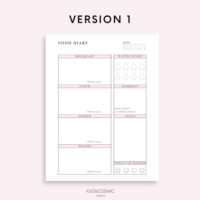 Daily Food Diary Printable A4 A5 Printable Daily Food - Etsy