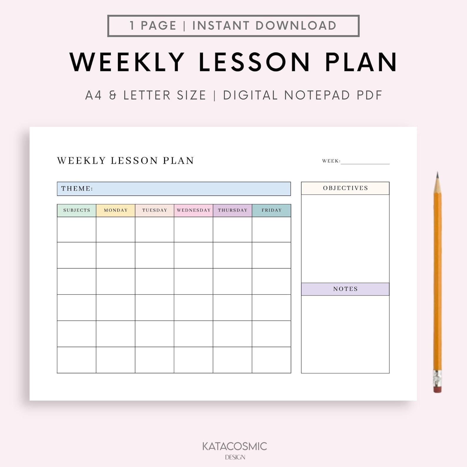 Printable Weekly Lesson Plan Template Preschool/kindergarten, Daily ...