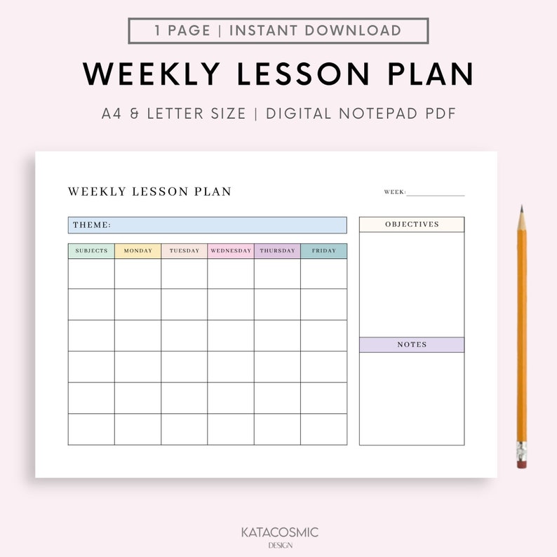 Printable Weekly Lesson Plan Template Preschool/kindergarten - Etsy