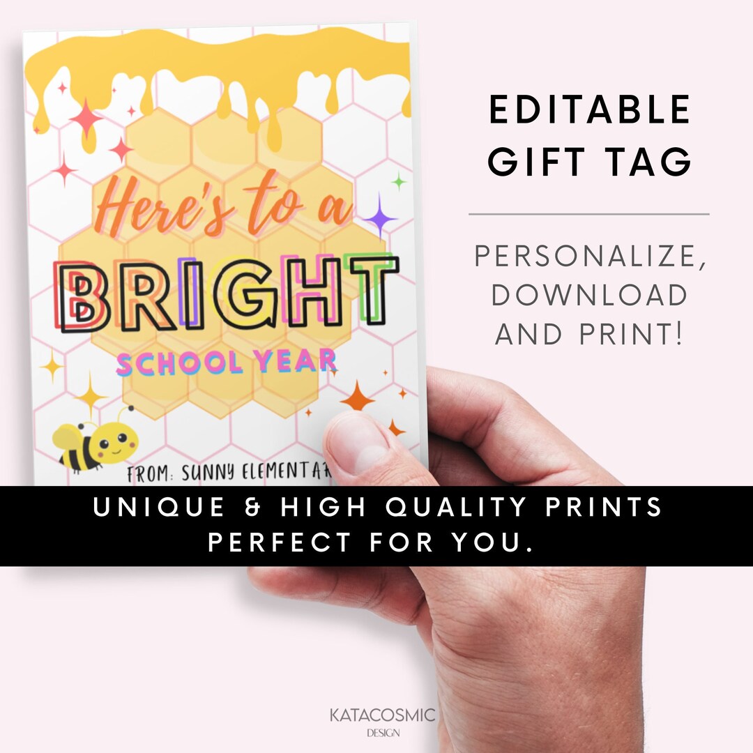 Here's to a Bright SCHOOL Year Printable Tag, Back to School Gift TAGS ...