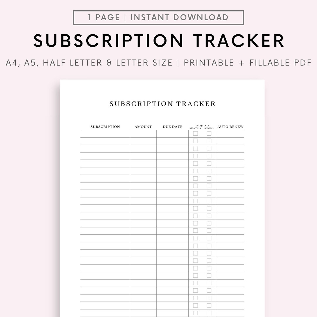Subscription Tracker Printable, Membership Checklist, Expense Tracker ...