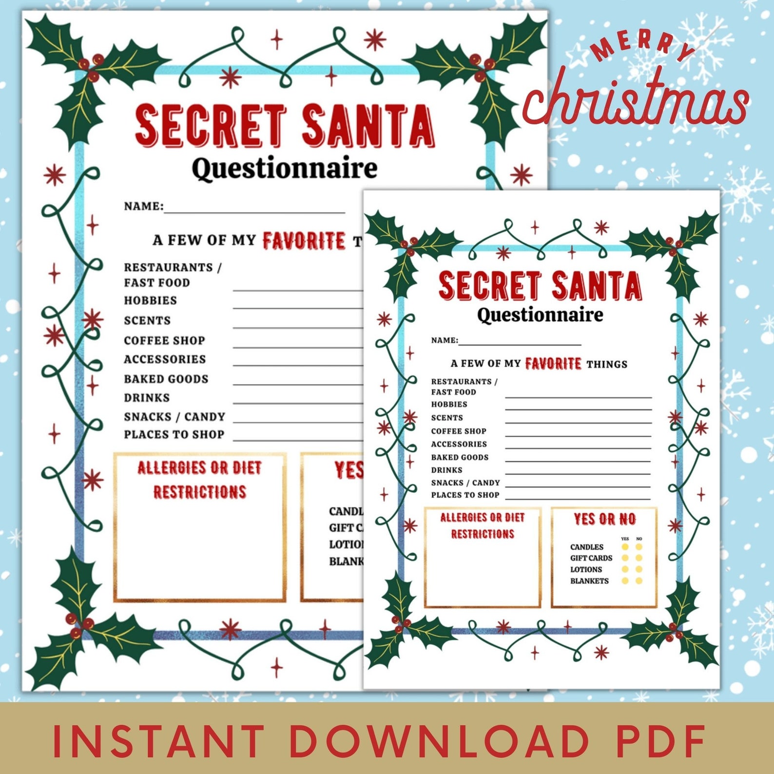 Printable Secret Santa Questionnaire for Christmas Gift - Etsy