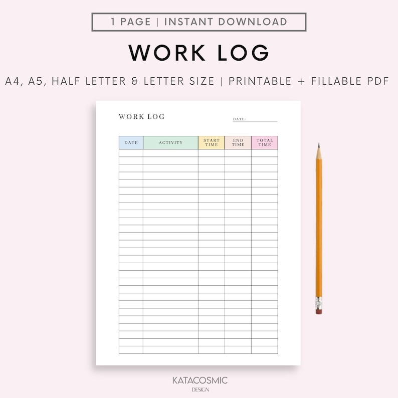 Daily Work Hours Log Printable Time Log Time Tracker - Etsy