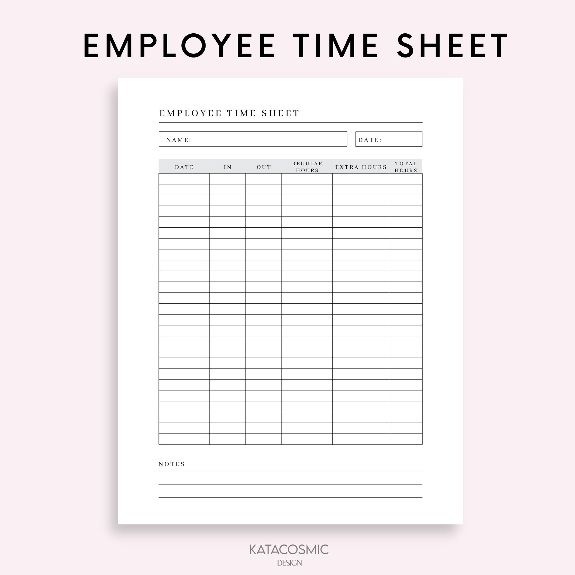 Printable Employee Time Sheet Editable Canva Digital Template ...