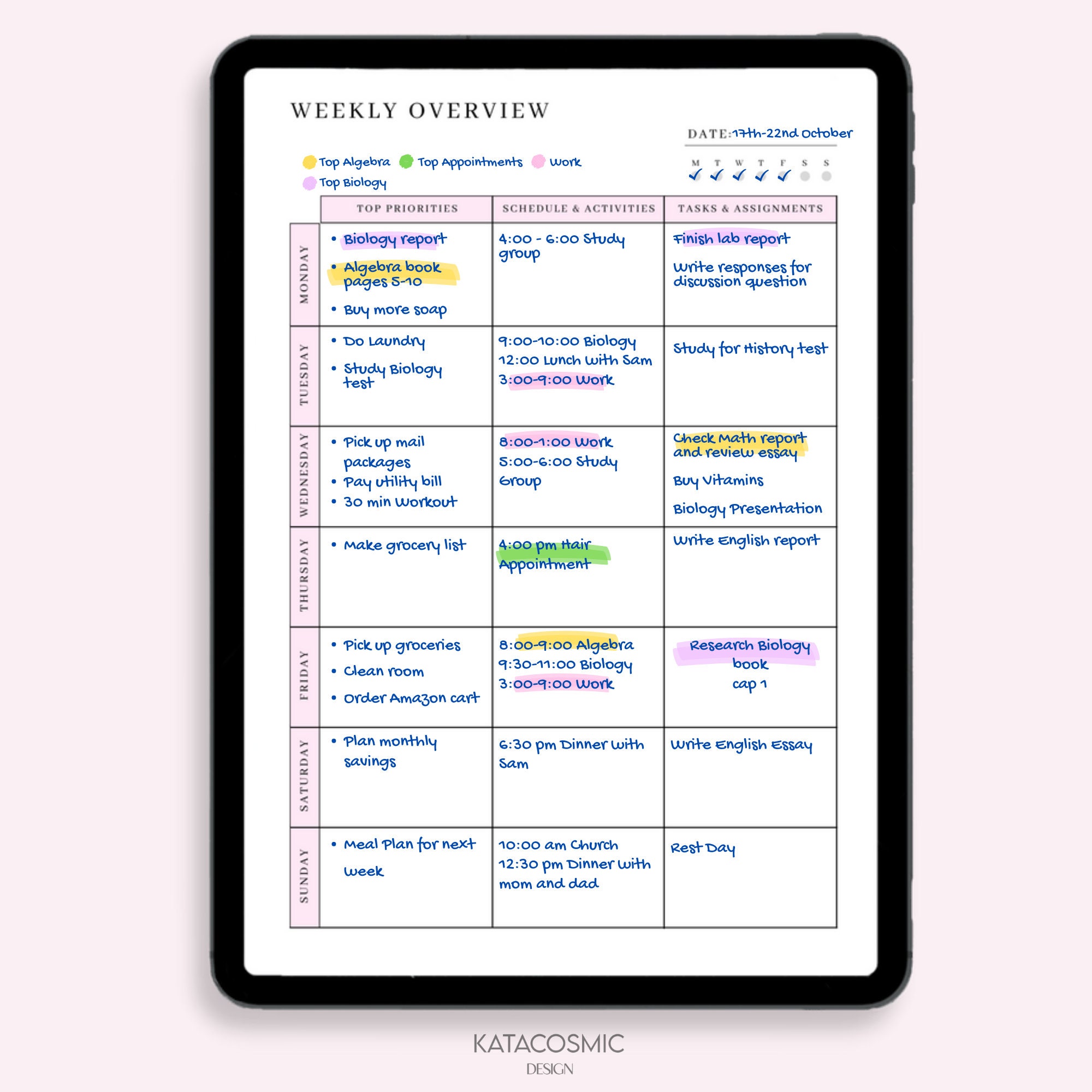 College Student Weekly Planner, Printable Student Planner, College ...