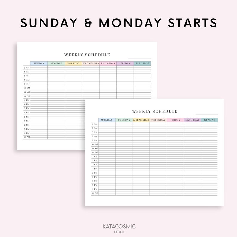Half Hour Weekly Schedule Landscape Weekly Planner Printable - Etsy