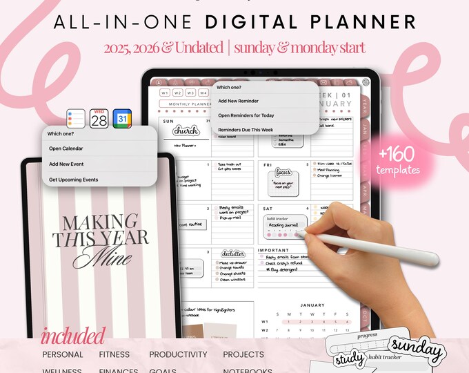 2025 2026 Two-year Digital Planner for iPad and Android Tablets, Simple ...