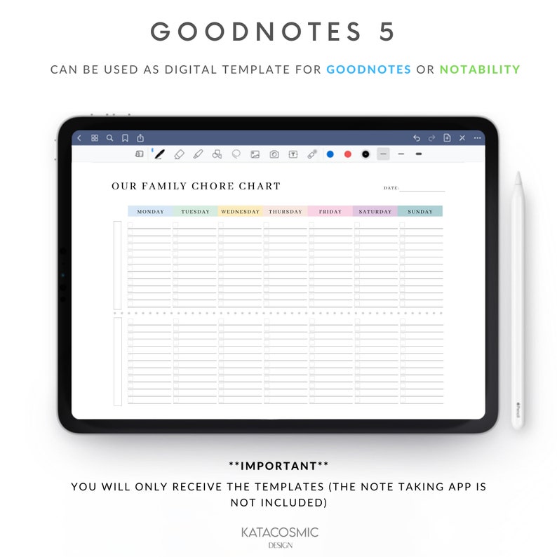 Colorful Family Chore Chart, Editable Family Planner Printable, Weekly ...
