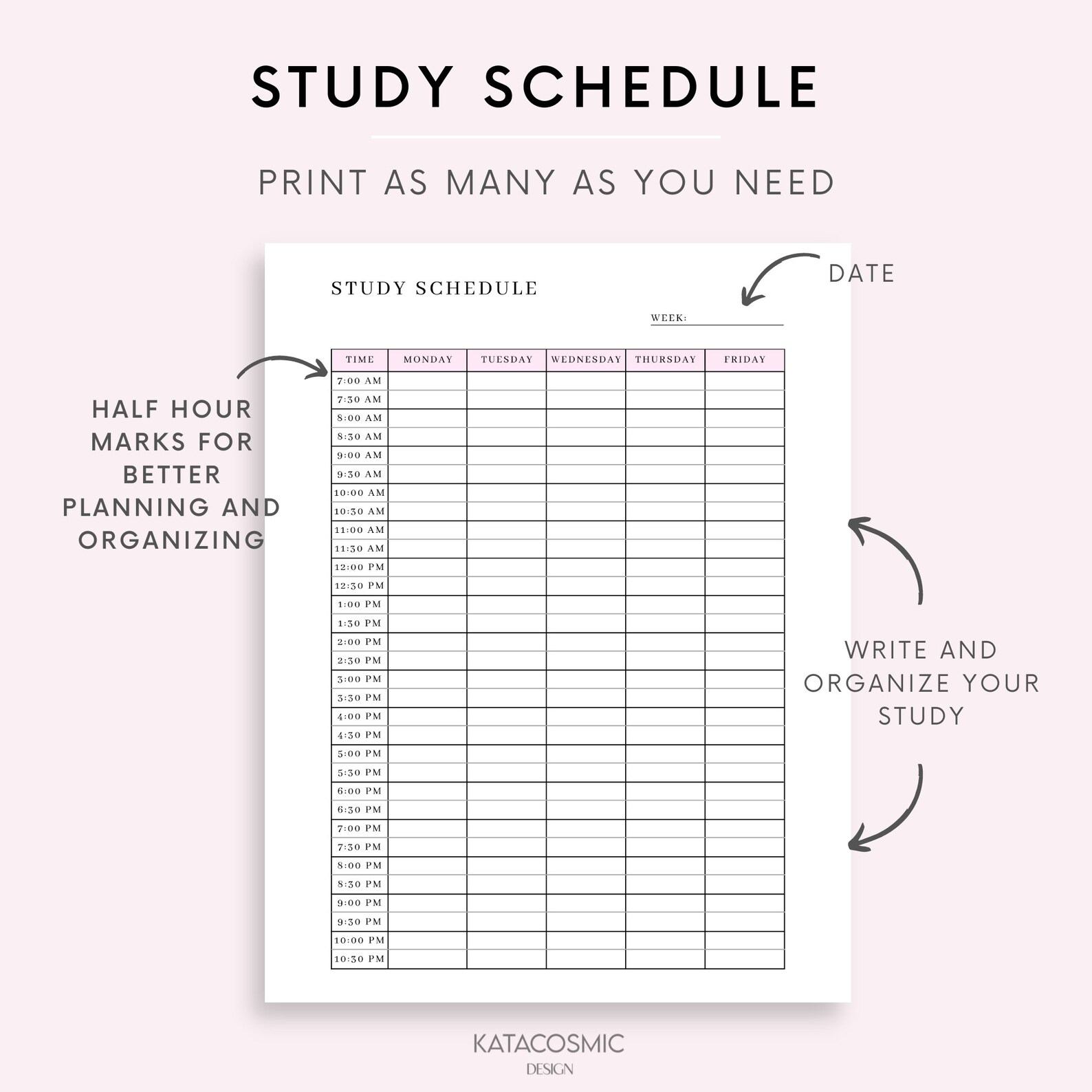 Minimalist Revision Timetable Printable Set Hourly Agenda - Etsy