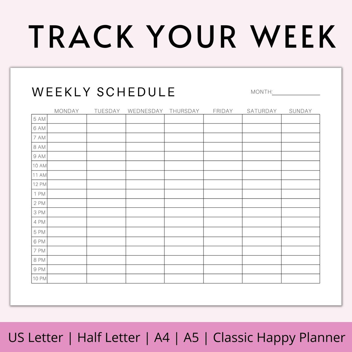 Hourly Weekly Schedule Landscape Weekly Planner Printable - Etsy
