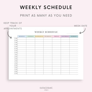 Hourly Weekly Schedule Landscape, Weekly Planner Printable, Week at a ...