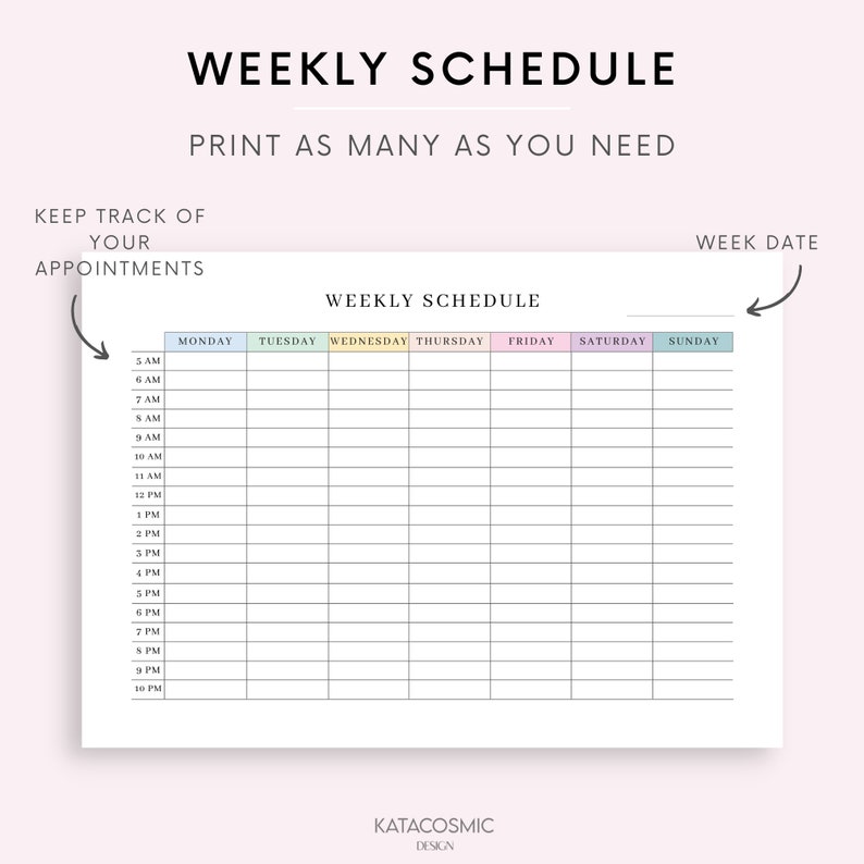 Hourly Weekly Schedule Landscape Weekly Planner Printable - Etsy
