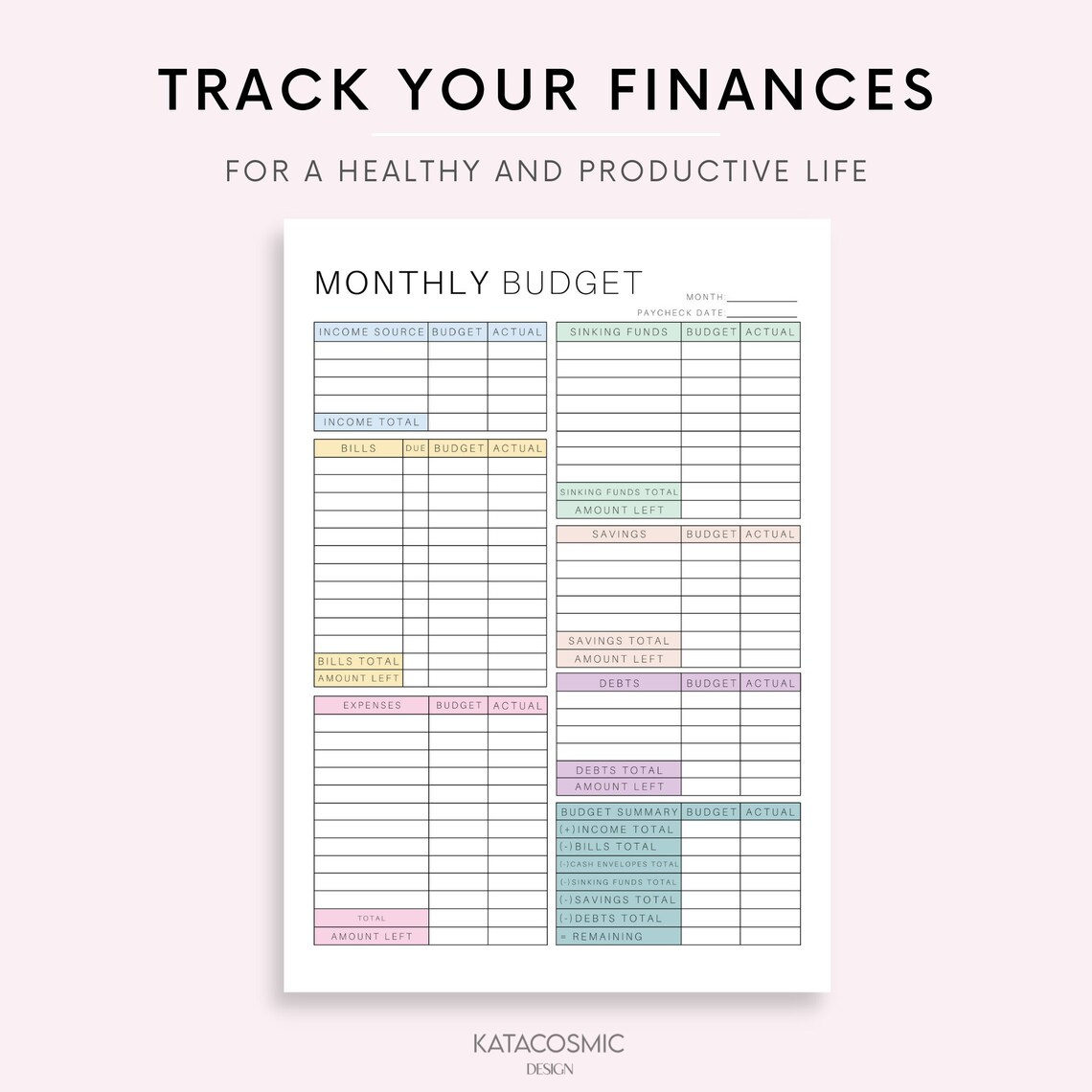 MONTHLY Budget Overview Template Printable, Budget Binder, Budget ...