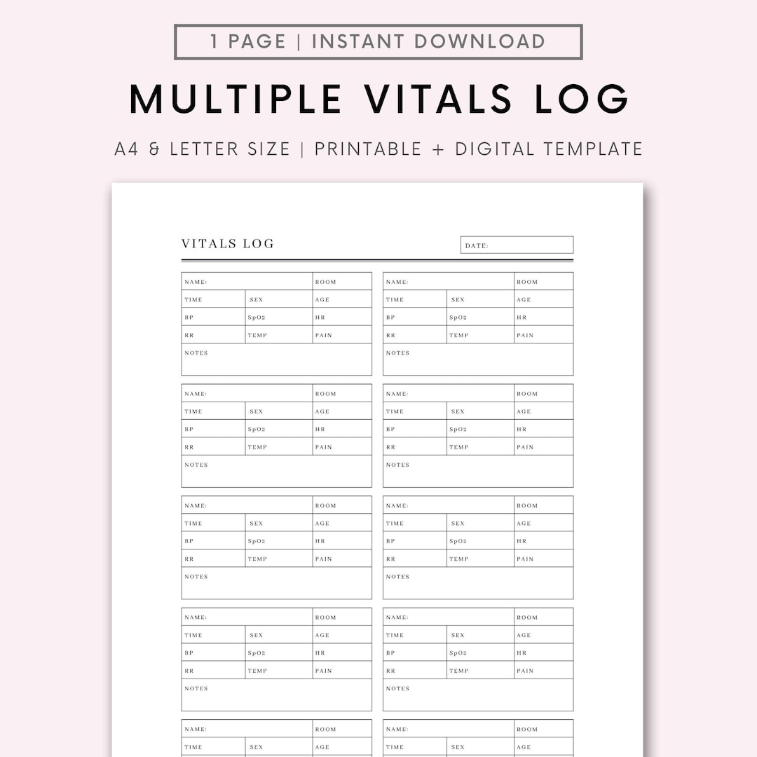 Multiple Patient Vital Signs Log, Vitals, Patient Vitals, Nursing ...
