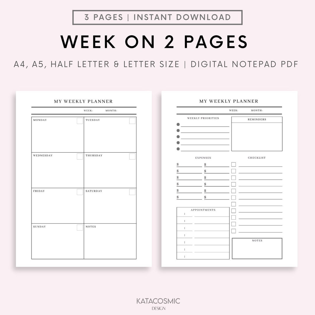 Week at a Glance Printable, Undated Weekly Planner Template, Week ...