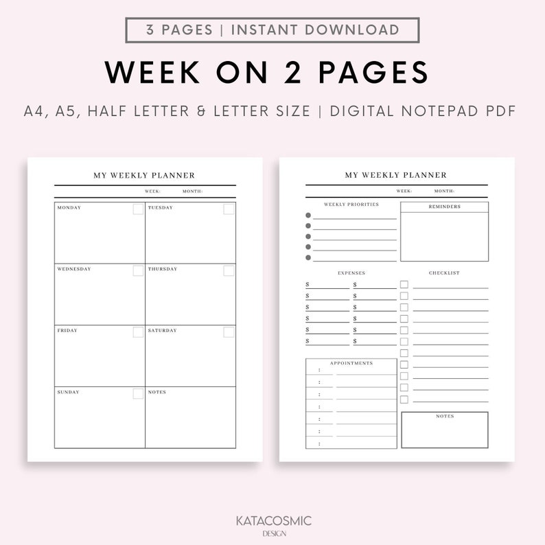 Week at a Glance Printable Undated Weekly Planner Template - Etsy