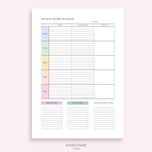 Weekly Work Planner Printable, Hourly and Schedule Plan Template, Week ...