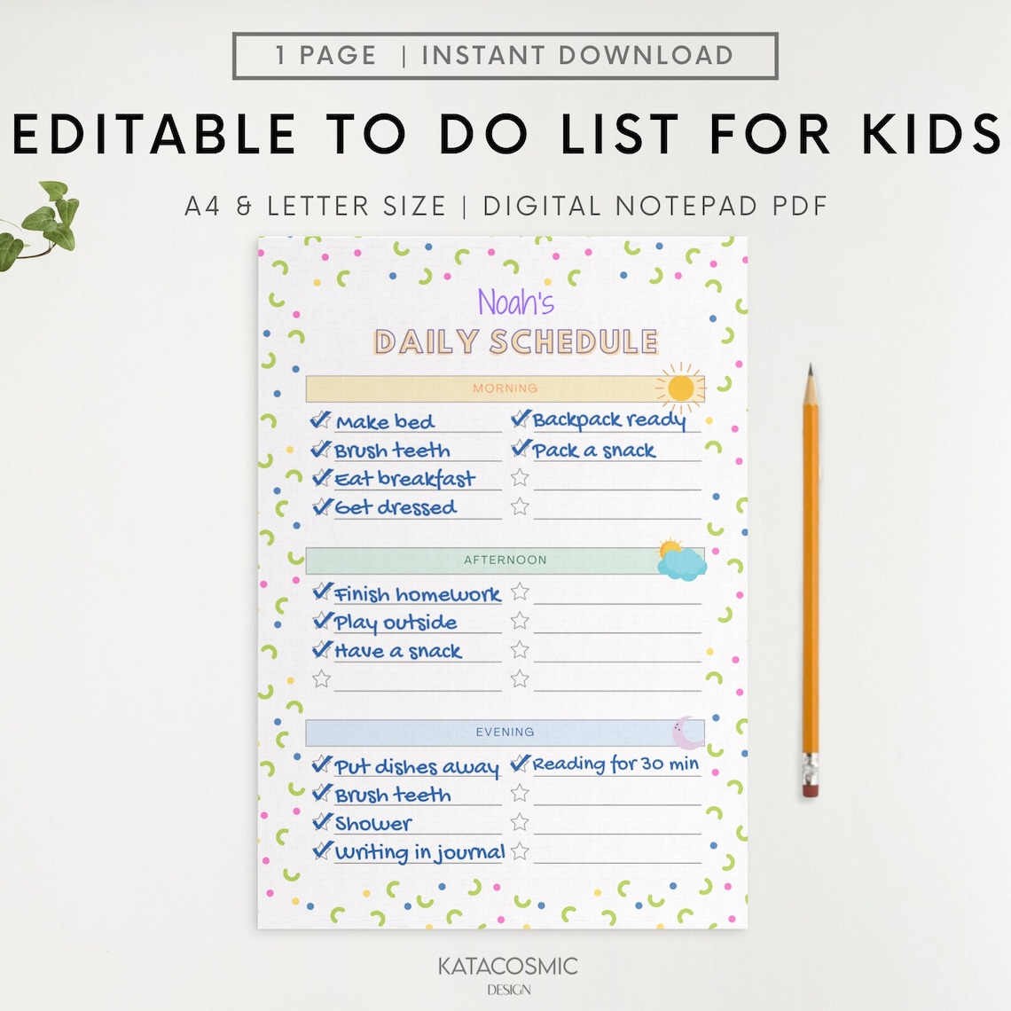 Kids Daily School Checklist Schedule Printable Editable Chore - Etsy