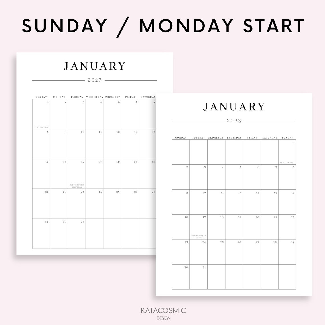 Minimalist 2023 Printable Calendar With Holidays Vertical - Etsy