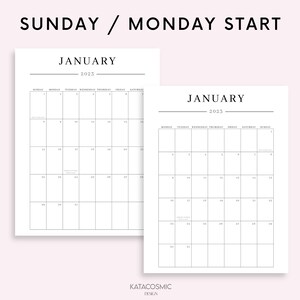Minimalist 2023 Printable Calendar With Holidays, Vertical Simple ...