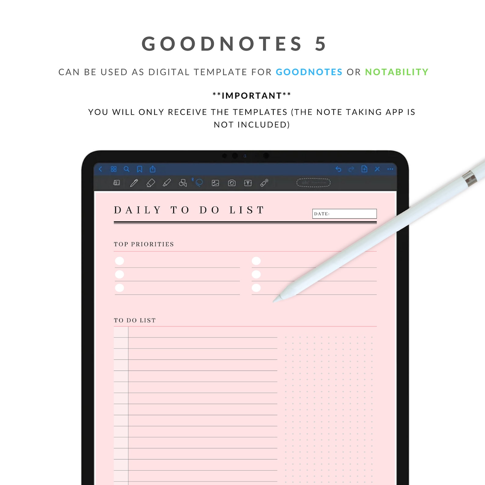 Digital to Do List Goodnotes Template, Dark Mode to Do List Page ...