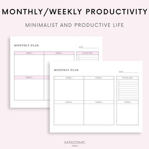 Undated Monthly Planner Printable, Month on Two Pages, Month at a ...