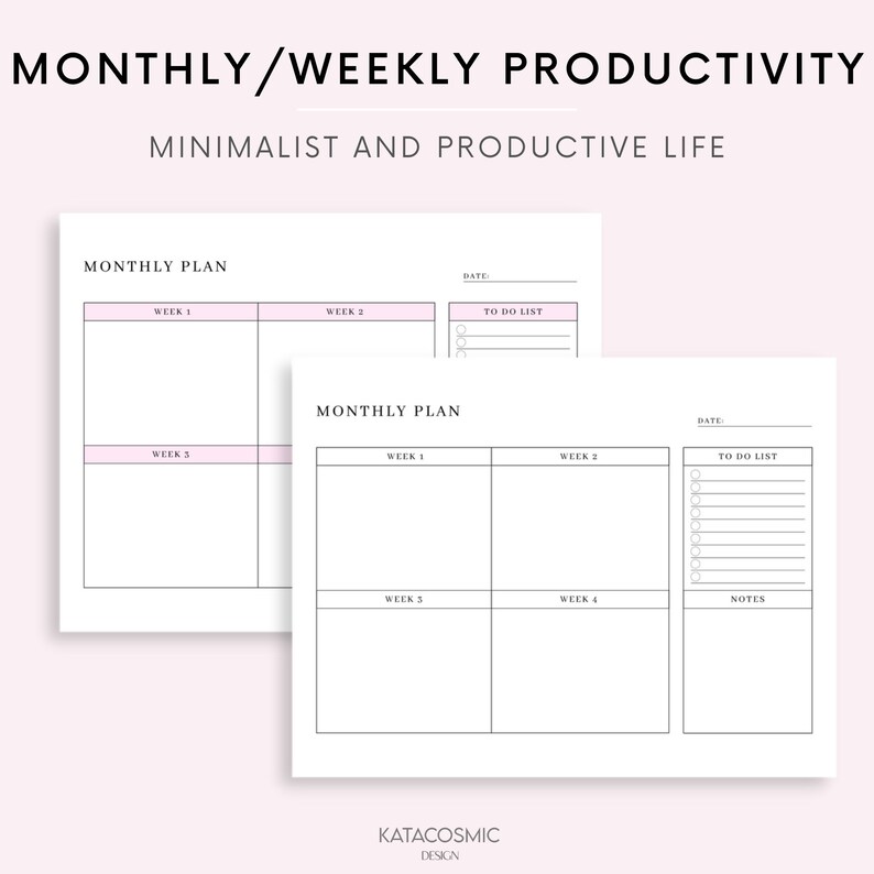 Undated Monthly Planner Printable, Month on Two Pages, Month at a ...