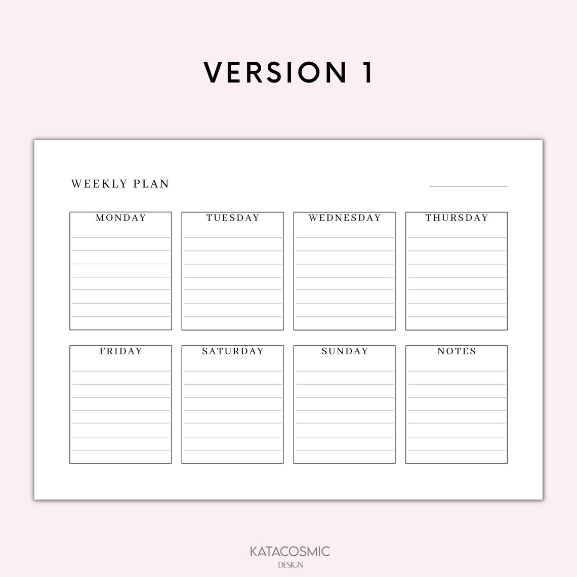Weekly Planner Printable Landscape Minimalist Weekly - Etsy