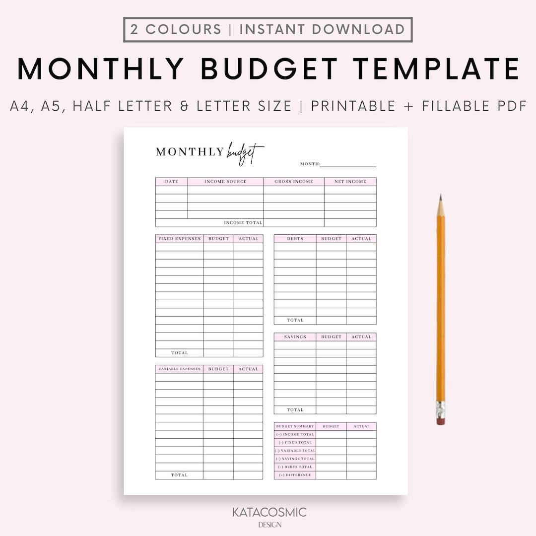 Printable Monthly Budget Planner, Budget Template, Finance Planner ...