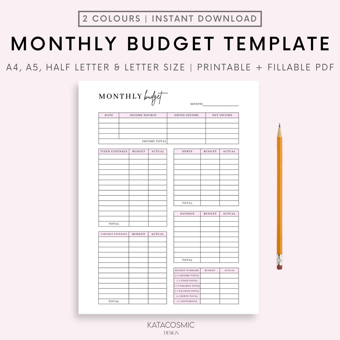 Printable Monthly Budget Planner, Budget Template, Finance Planner ...