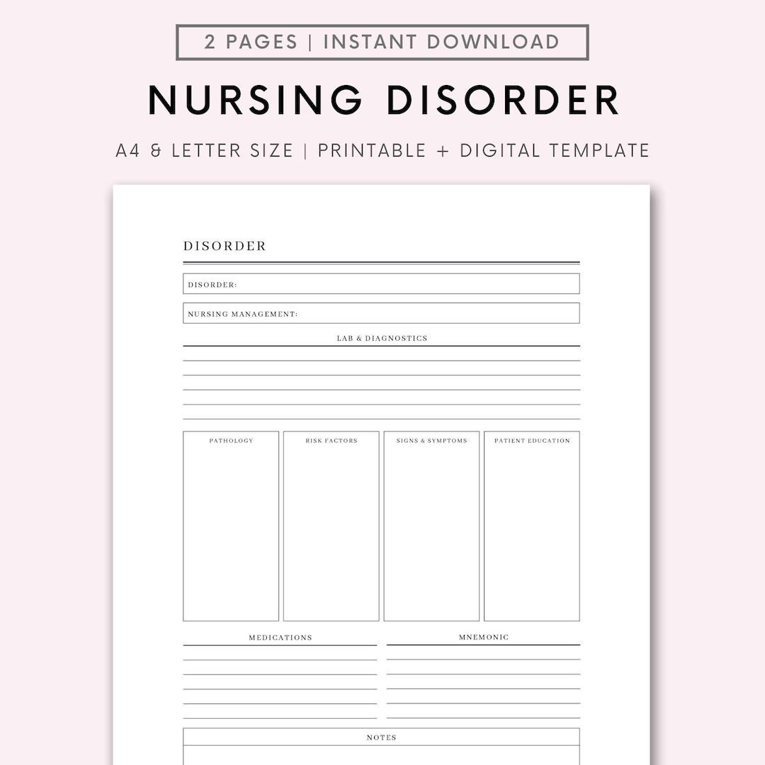 Printable Nursing Disorder Template, Student Nurse Disease Management ...