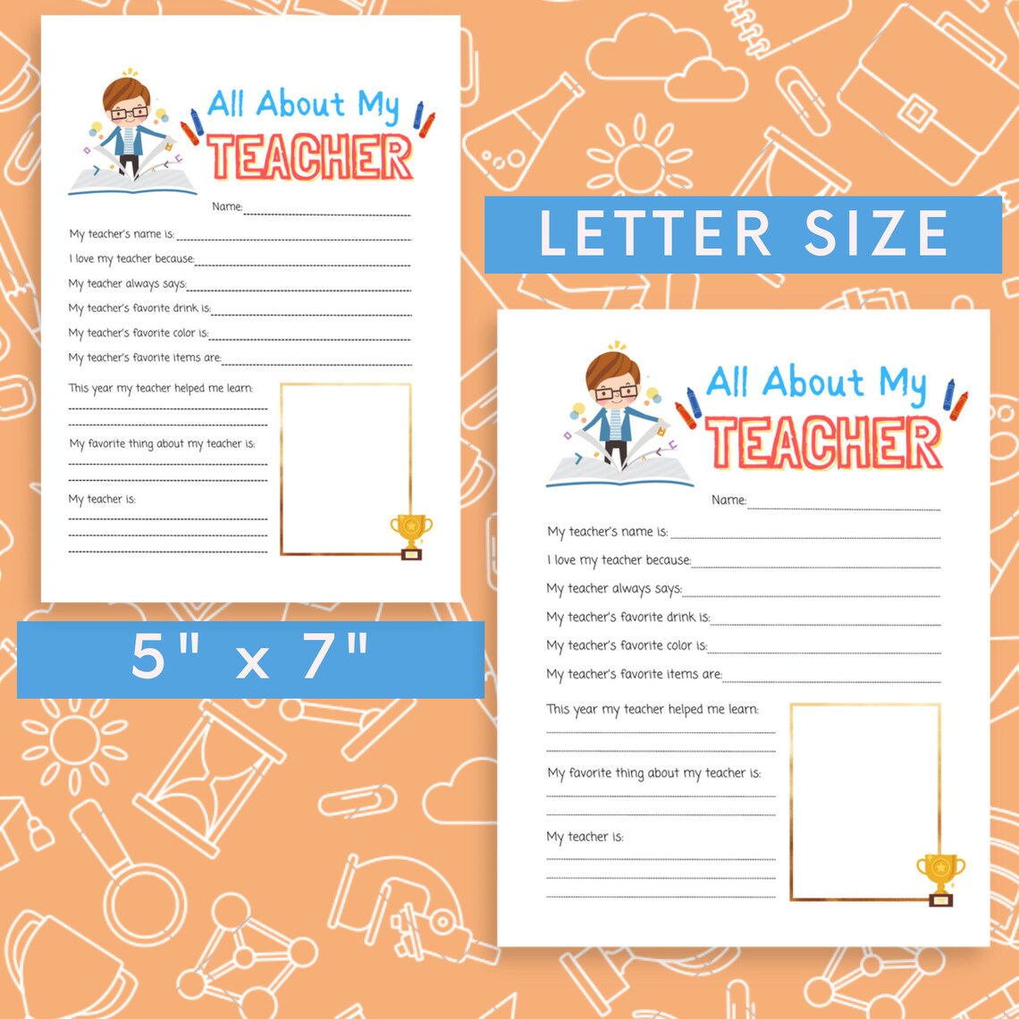All About My Teacher, Teacher Appreciation Week Printable, Teacher ...