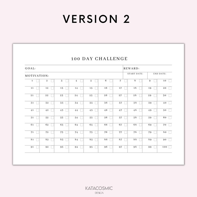 100 Day Challenge, Goal Setting, Goal Progress Tracker, Habit Forming ...