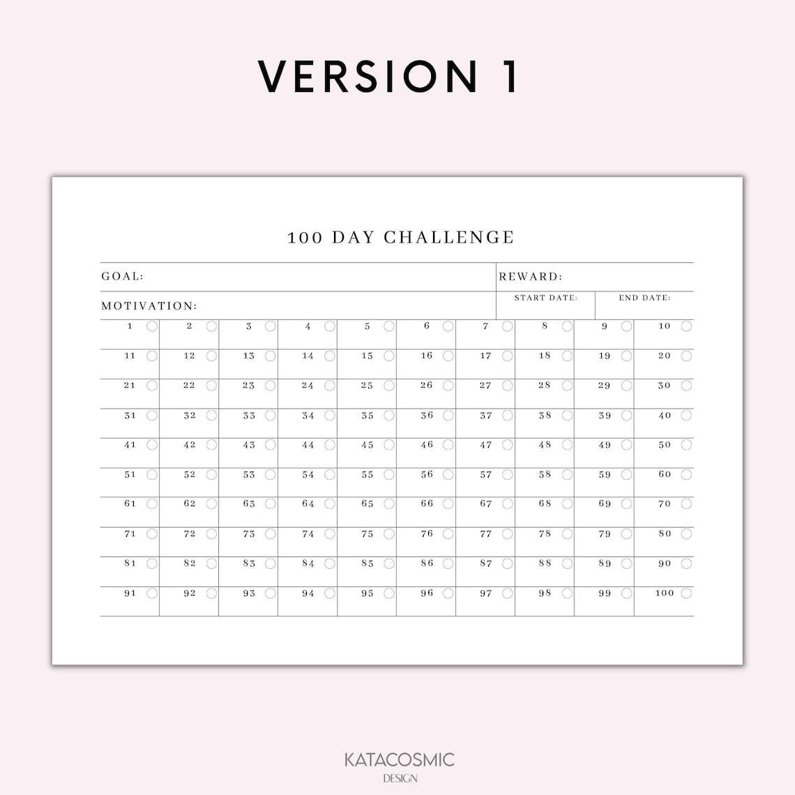 100 Day Challenge Goal Setting Goal Progress Tracker Habit - Etsy