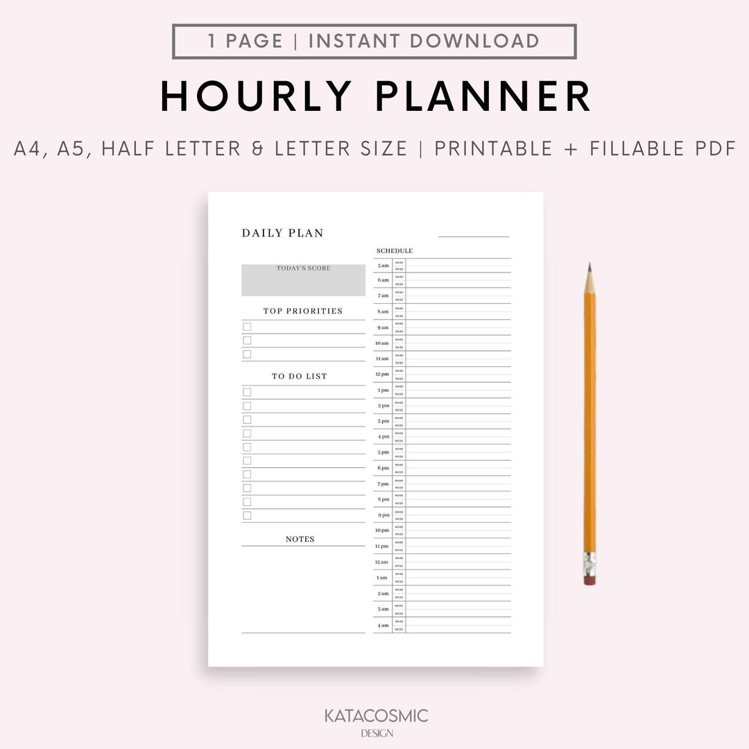 Printable Hourly Planner, Daily Planner, Daily to Do List, Day Planner ...