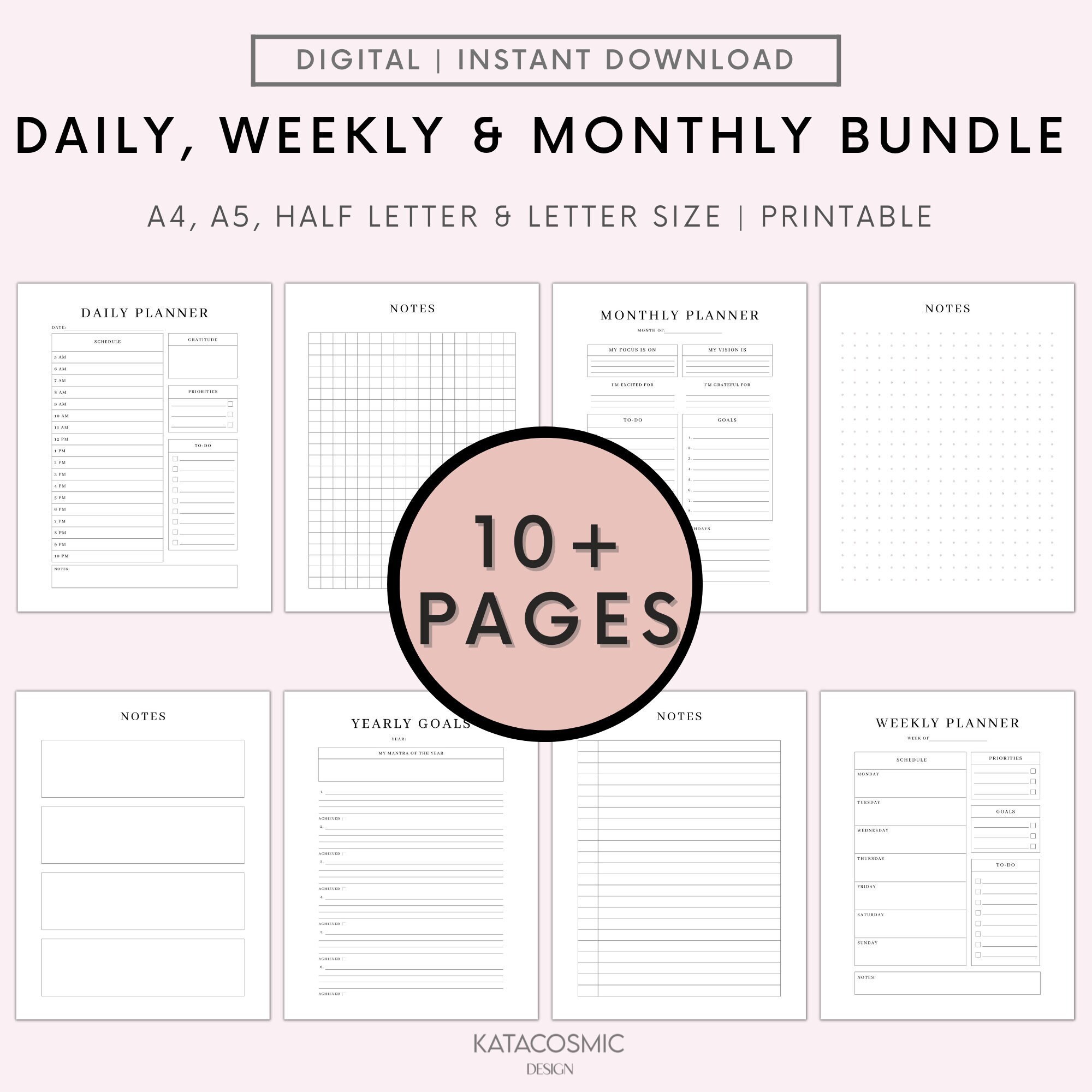 Planner Bundle Printable Daily Weekly Monthly Planner Bundle - Etsy